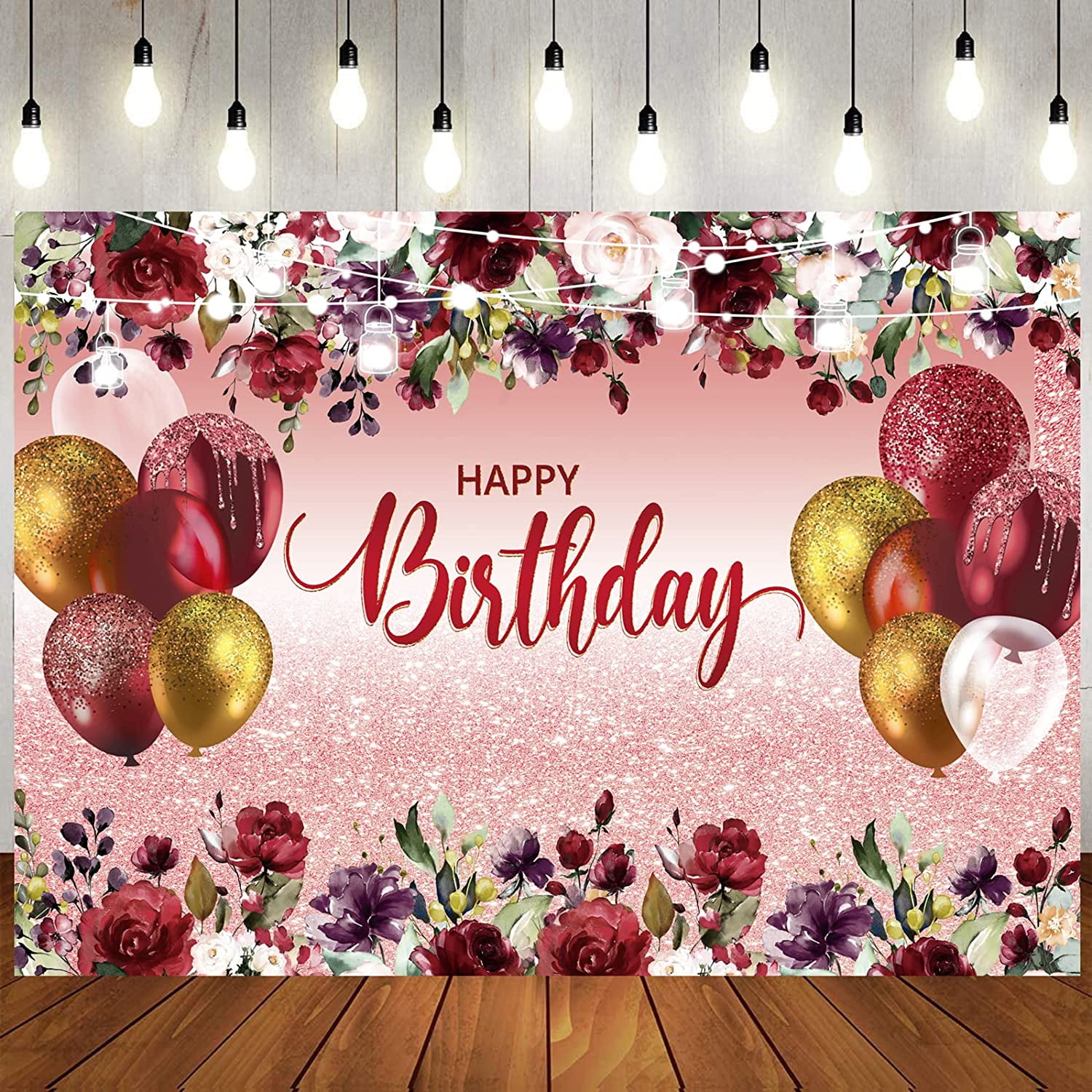 Happy Birthday Party Backdrop Red Gold Birthday Decorations Background ...