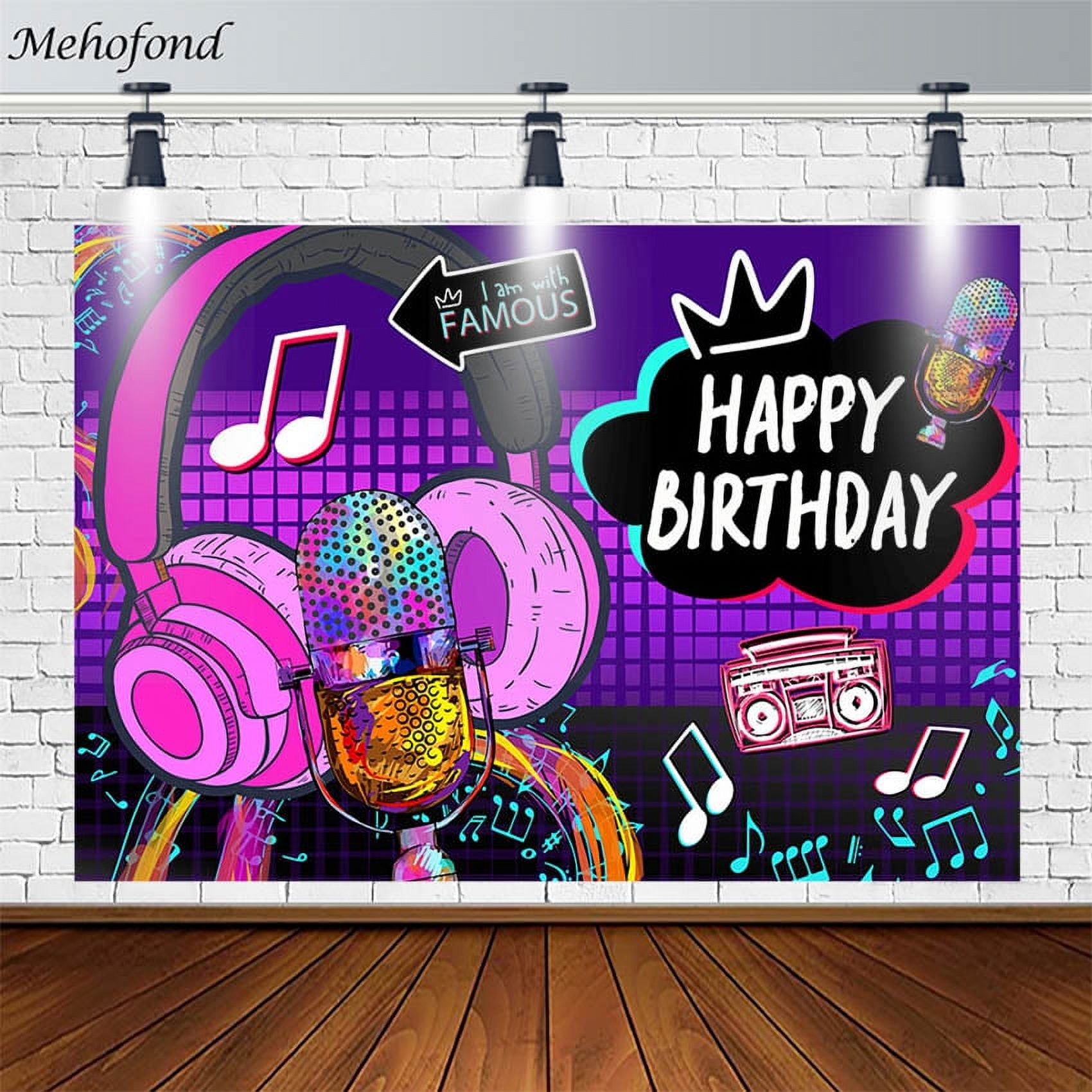 Happy Birthday Party Backdrop Super Star Microph Headset Radio ...