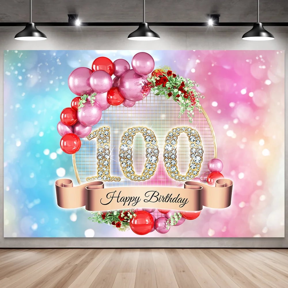 Happy Birthday Party Background Banner Pink Blue Flower Number Girls ...