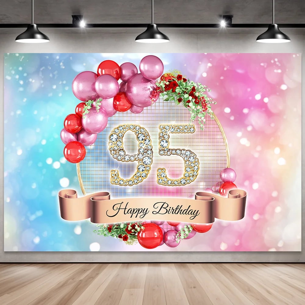 Happy Birthday Party Background Banner Pink Blue Flower Number Girls ...