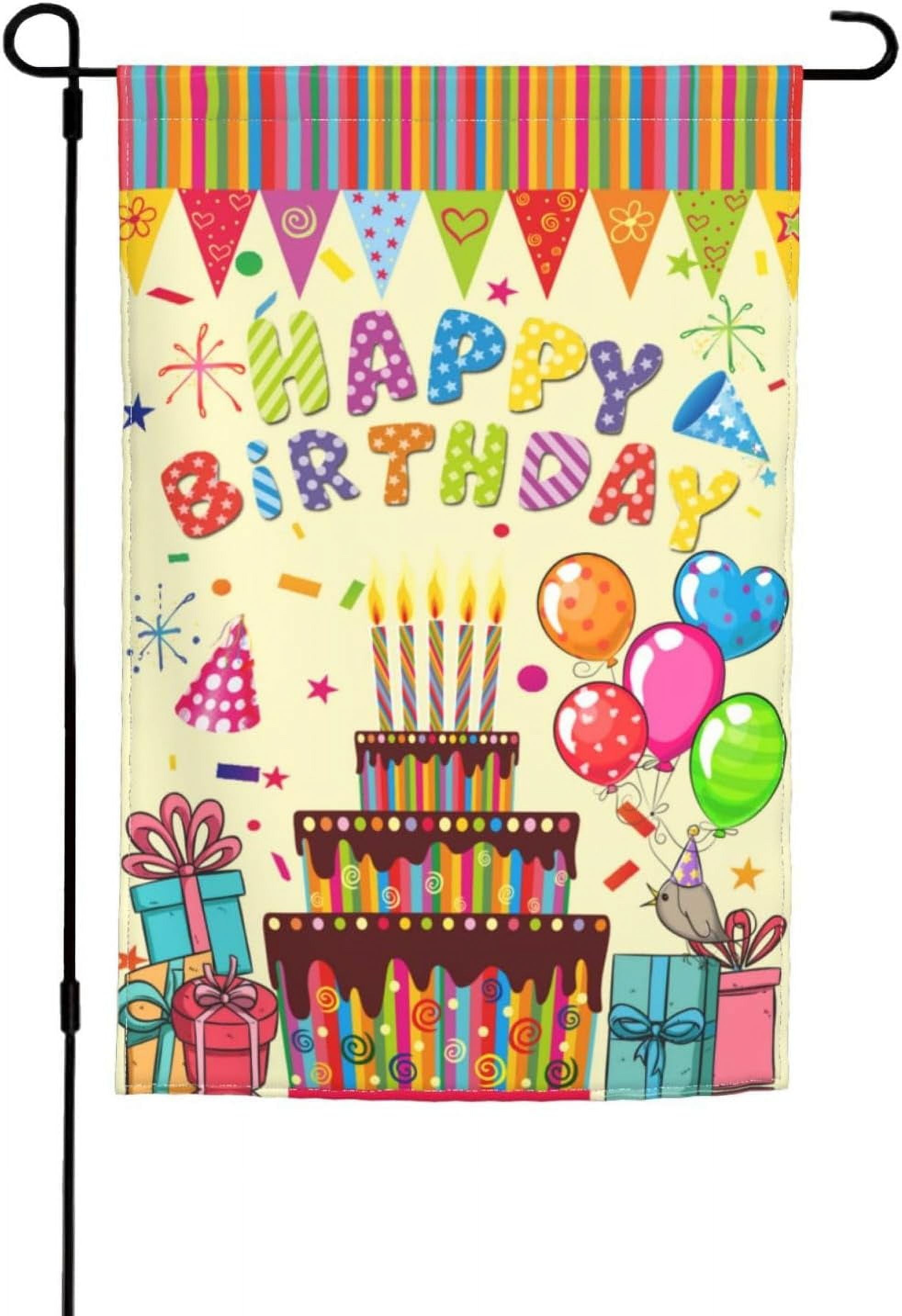 Happy Birthday Party Ballon Cake Garden Flag Double Sided Vertical ...