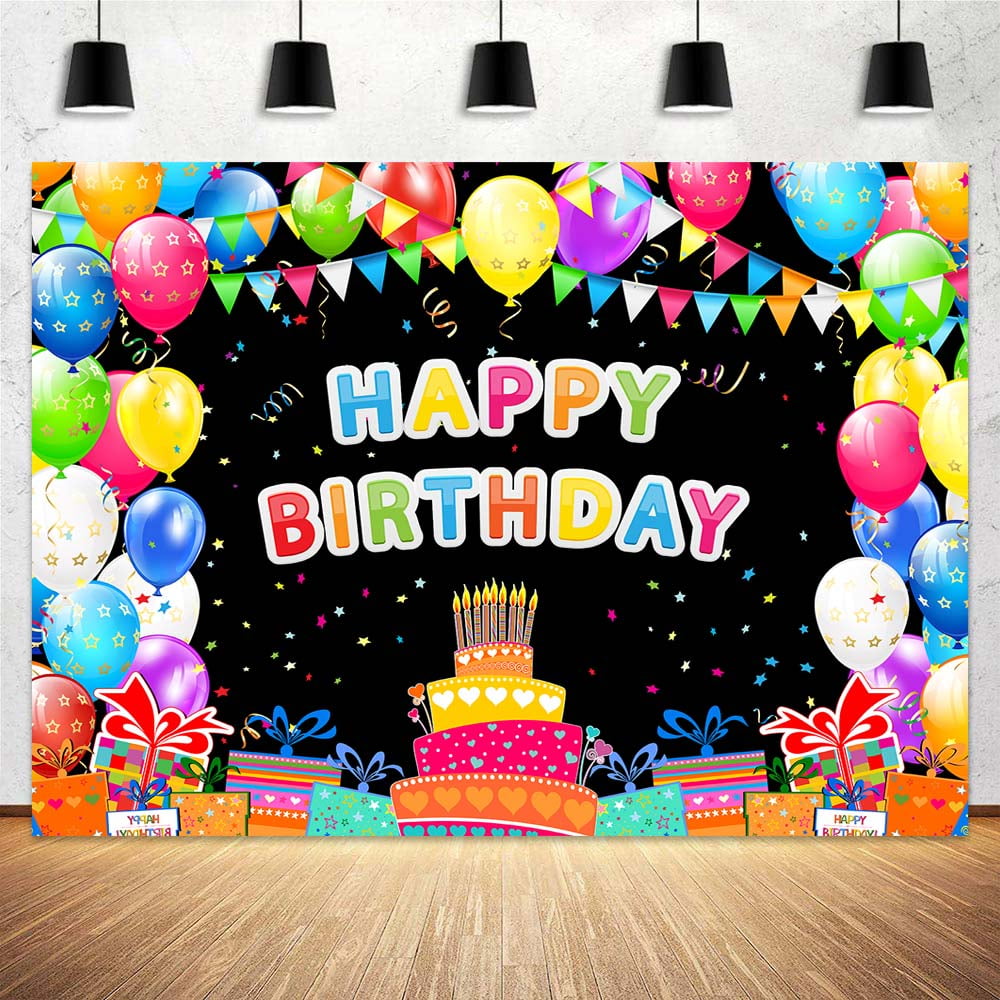 Happy Birthday Party Banner Backdrop, Boys Girls Colorful Balloons ...