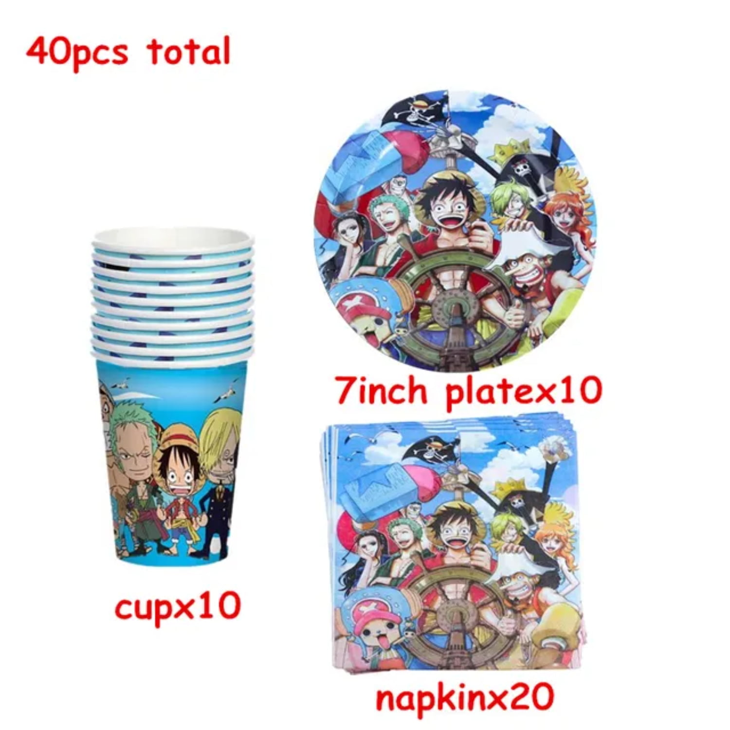 Happy Birthday Party Cake Topper Luffy Tableware Set Colorful Party ...