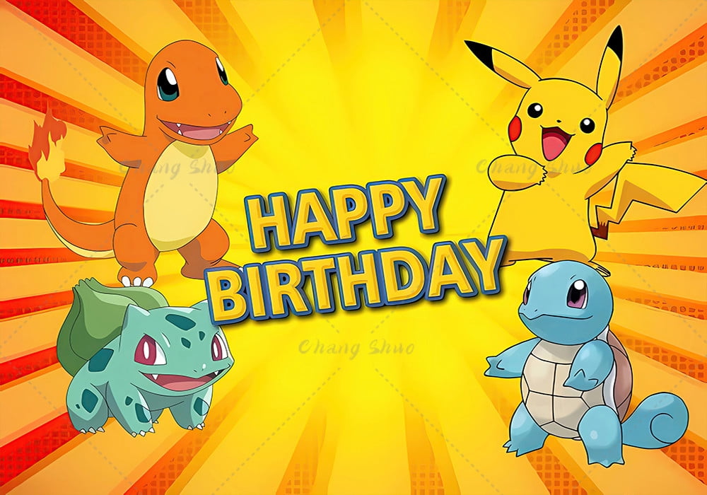 Happy Birthday Party Pokemon Backdrop Decoration Kids Boy Baby Shower ...