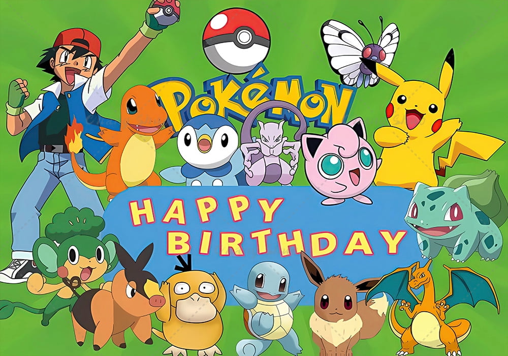 Happy Birthday Party Pokemon Backdrop Decoration Kids Boy Baby Shower ...