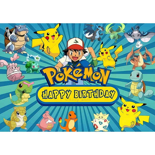 Happy Birthday Party Pokemon Backdrop Decoration Kids Boy Baby Shower ...