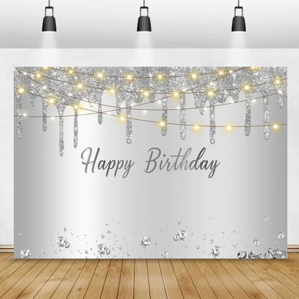 Happy Birthday Photo Backdrop Sliver Glitter CakeShiny Lights Wall ...