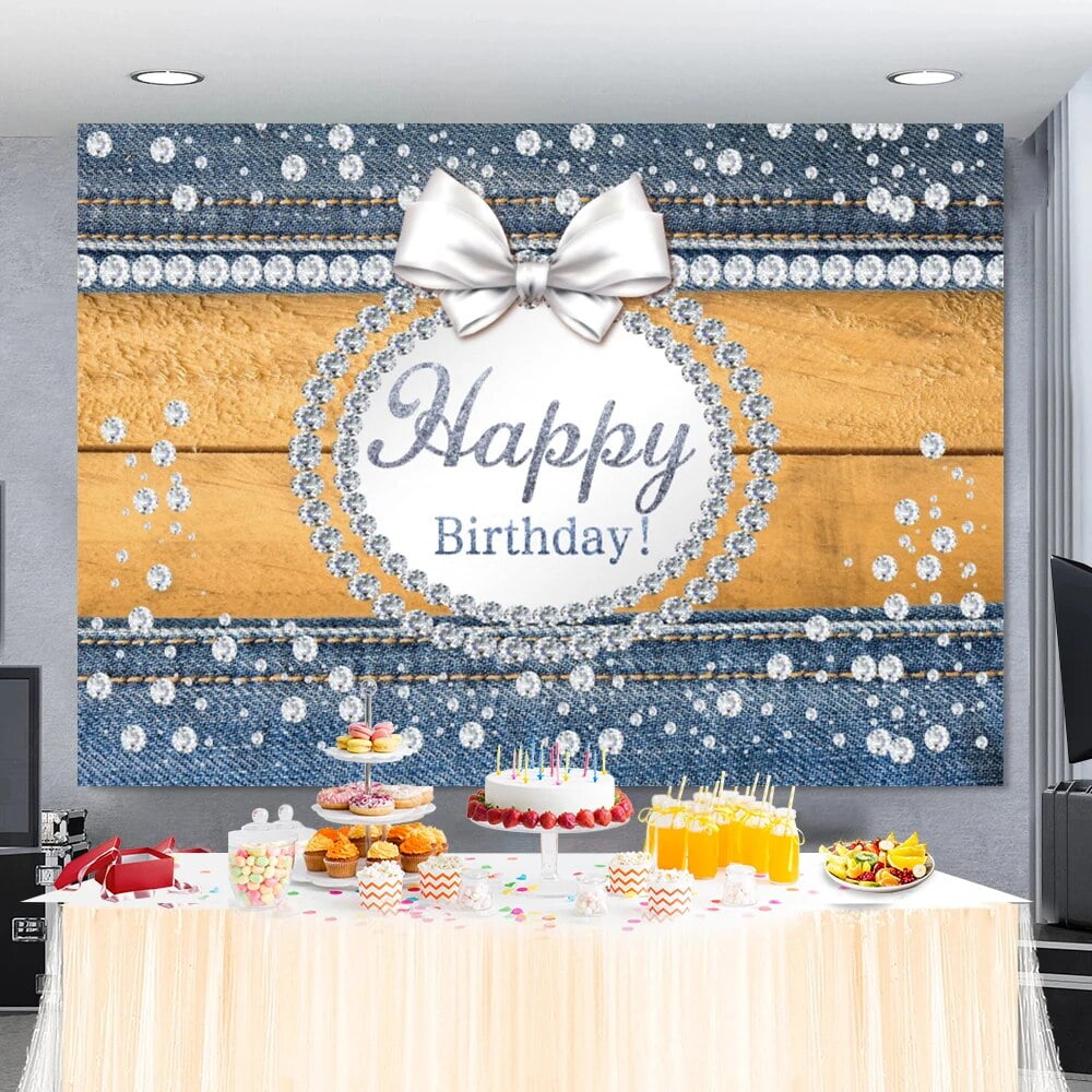 Happy Birthday Photo BackdropPurple Jeans Style Wooden Board Women's ...