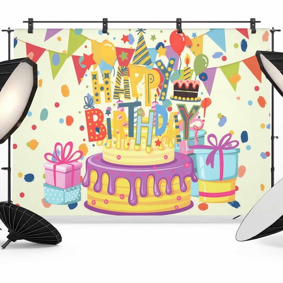 Happy Birthday Photography Backdrop 12x8FT, Birthday Cake Photo ...