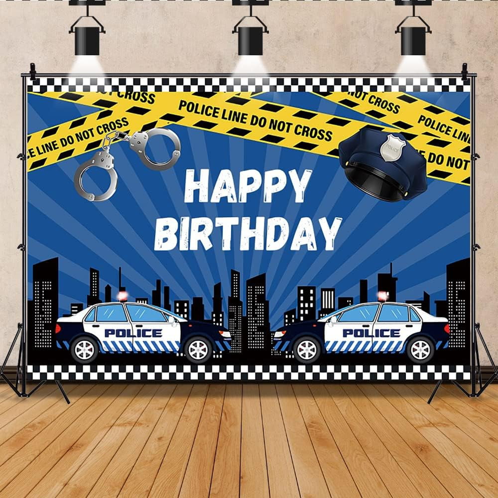 Happy Birthday Photography Backdrop for Boys Birthday Party Police Car ...