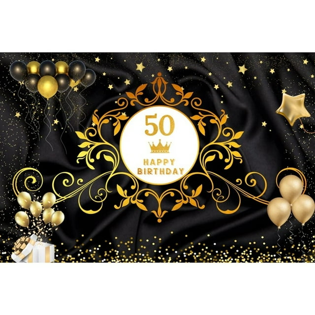 Happy Birthday Photography Backdrop Crown Black Gold Blue Adult ...