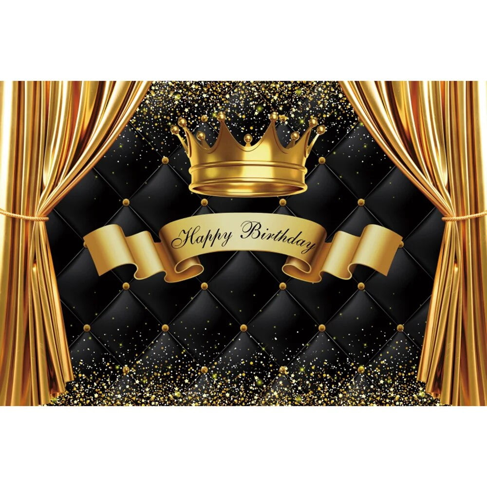 Happy Birthday Photography Backdrop Crown Black Gold Blue Adult ...
