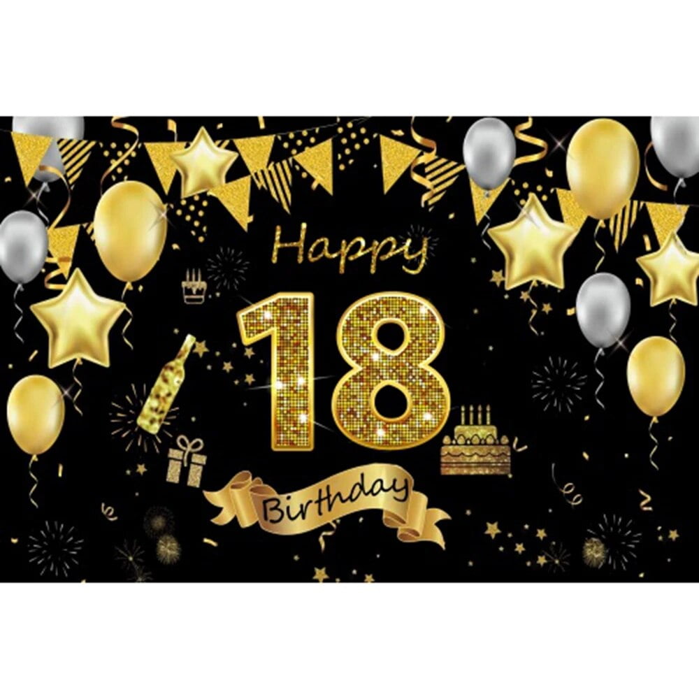 Happy Birthday Photography Backdrop Crown Black Gold Blue Adult ...