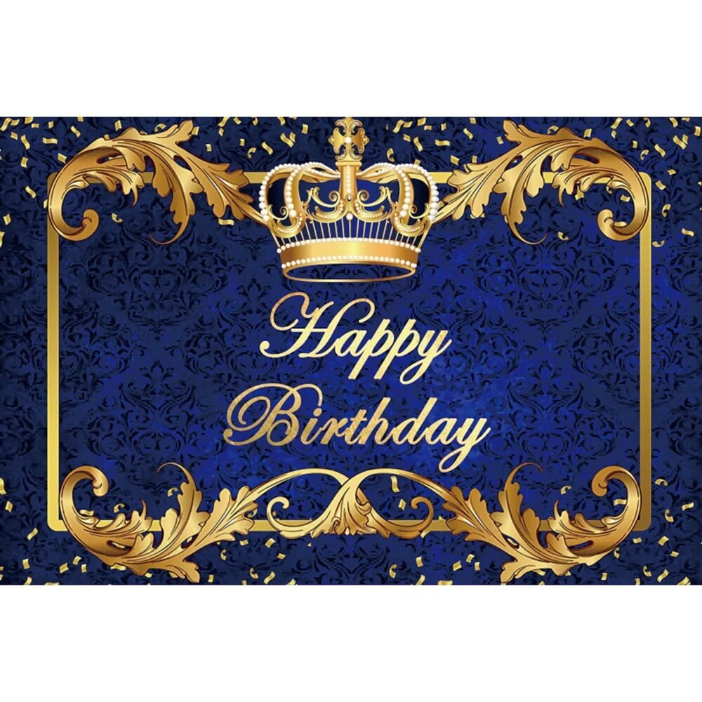 Happy Birthday Photography Backdrop Crown Black Gold Blue Adult ...
