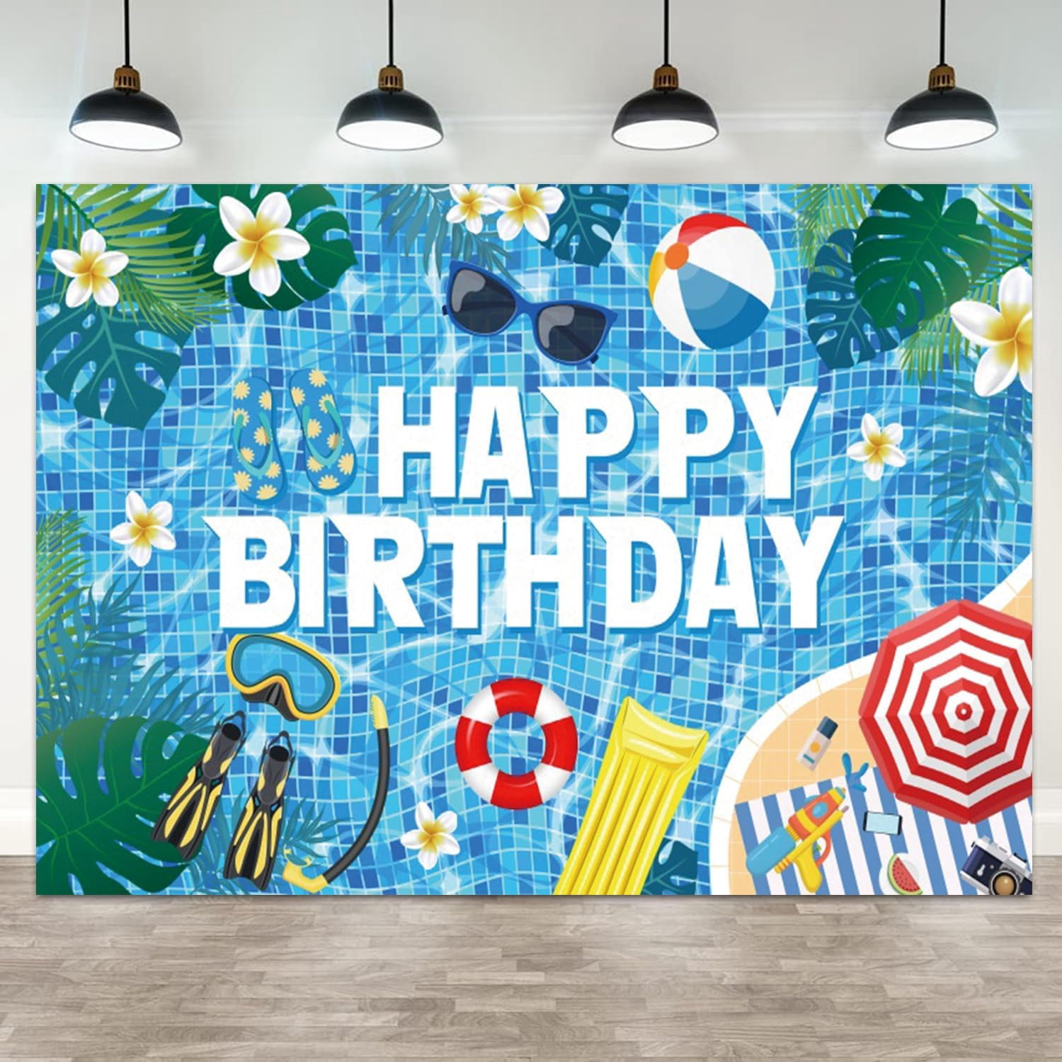 Happy Birthday Photography Backdrop Tropical Pool Party Summer ...