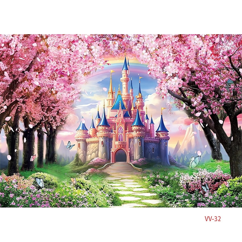 Happy Birthday Photography Backdrops Castle Fairy Tale Rose Gender ...