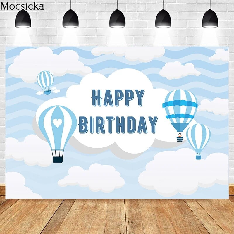 Happy Birthday Photography Background Blue Sky White Clouds Hot Air ...