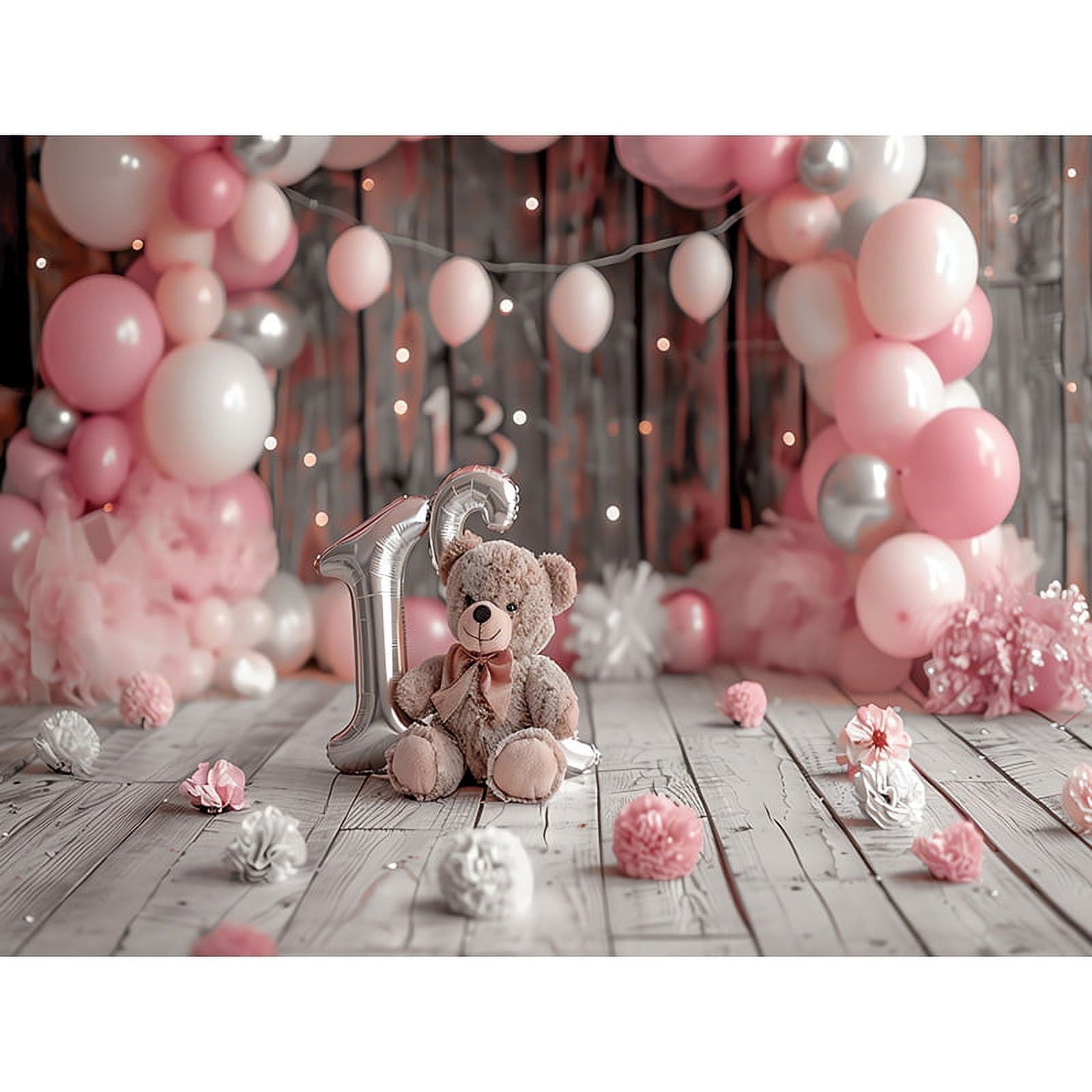 Happy Birthday Photography Background Number Bear doll Hydrogen balloon ...