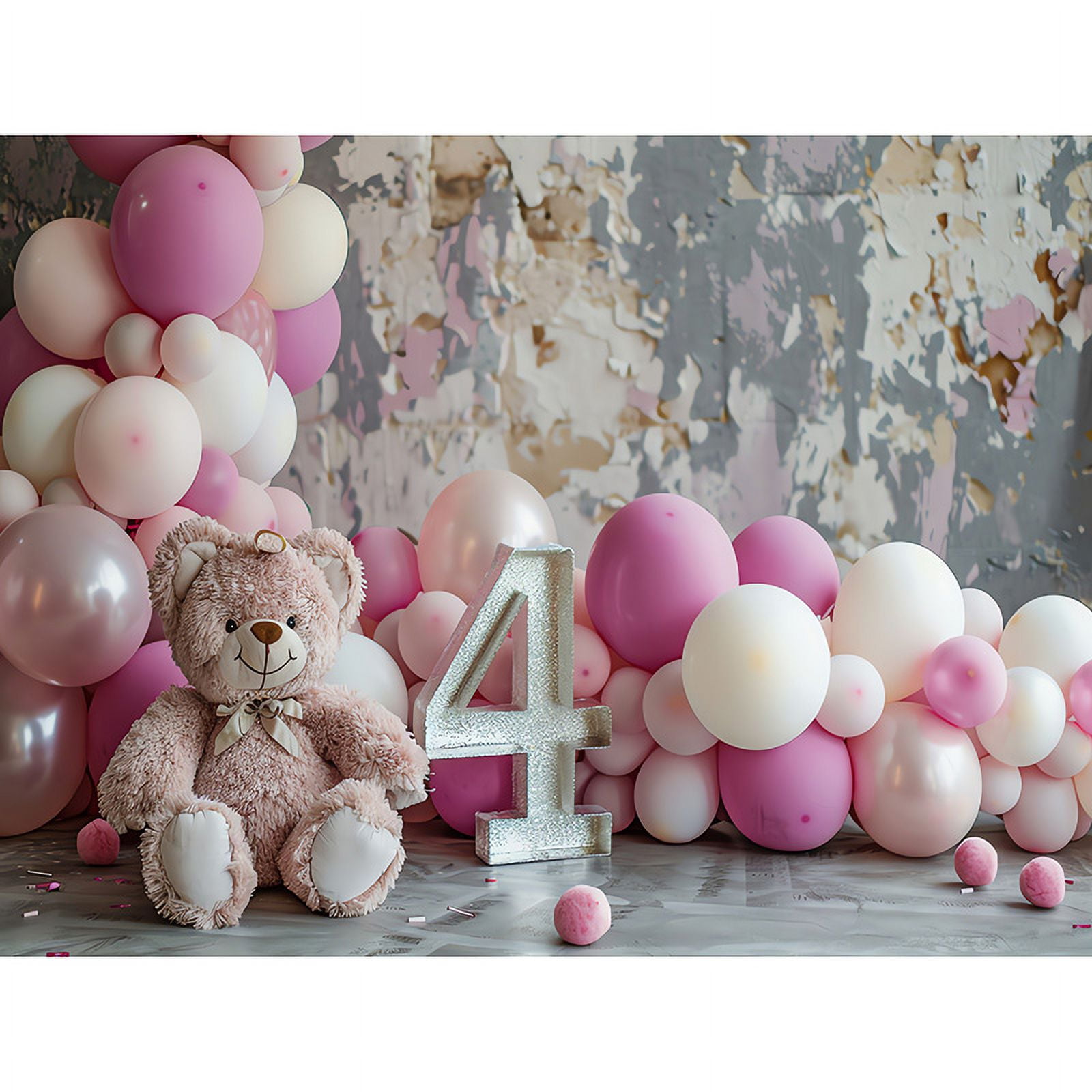 Happy Birthday Photography Background Number Bear doll Hydrogen balloon ...