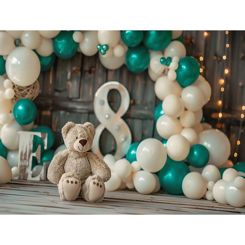 Happy Birthday Photography Background Number Bear doll Hydrogen balloon ...
