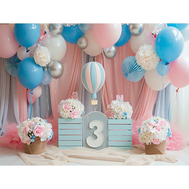 Happy Birthday Photography Background Number Bear doll Hydrogen balloon ...