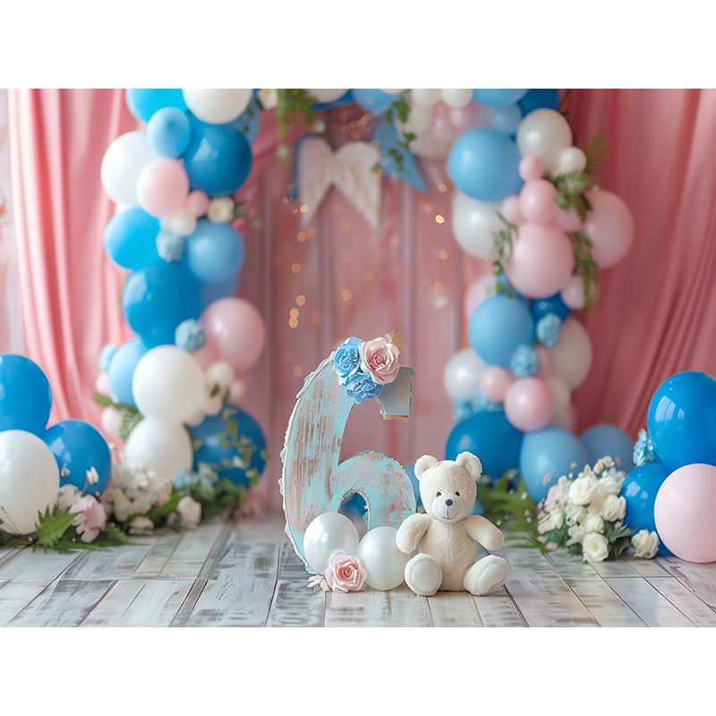 Happy Birthday Photography Background Number Bear doll Hydrogen balloon ...