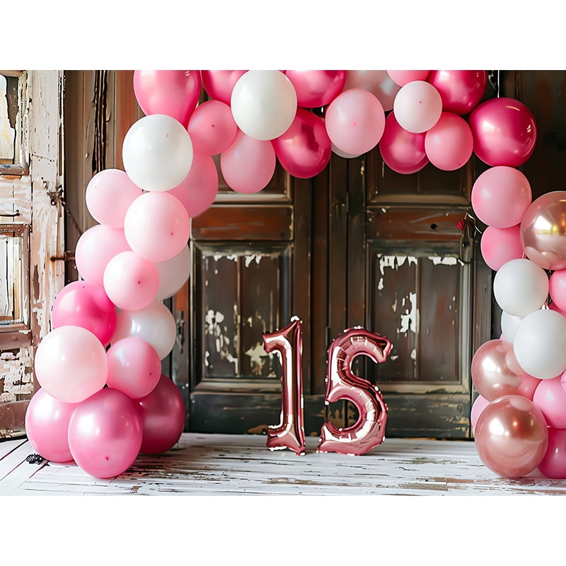 Happy Birthday Photography Background Number Pink Bear doll Hydrogen ...