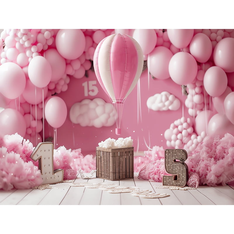 Happy Birthday Photography Background Number Pink Bear doll Hydrogen ...
