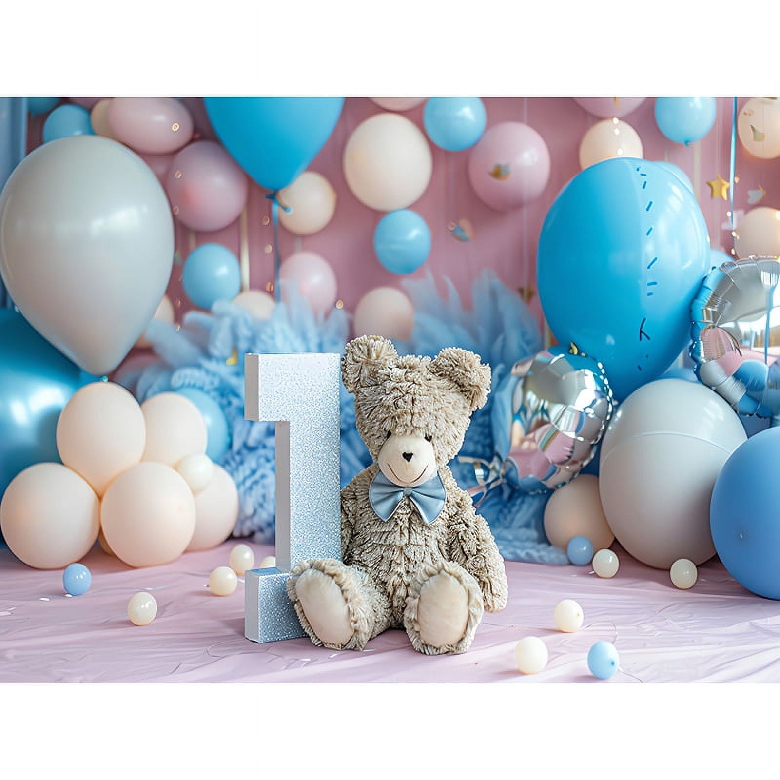 Happy Birthday Photography Background Number Pink Bear doll Hydrogen ...