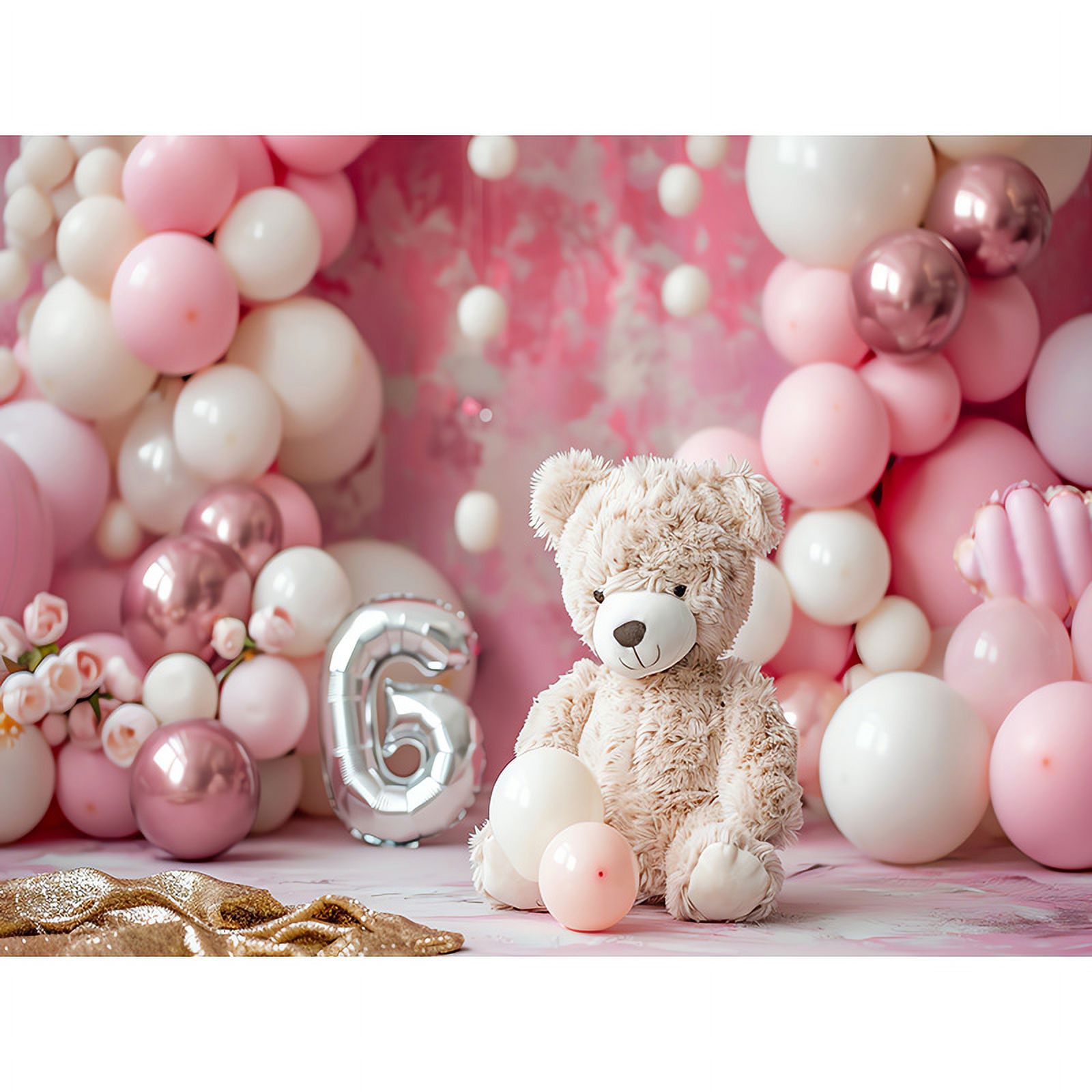Happy Birthday Photography Background Number Pink Bear doll Hydrogen ...