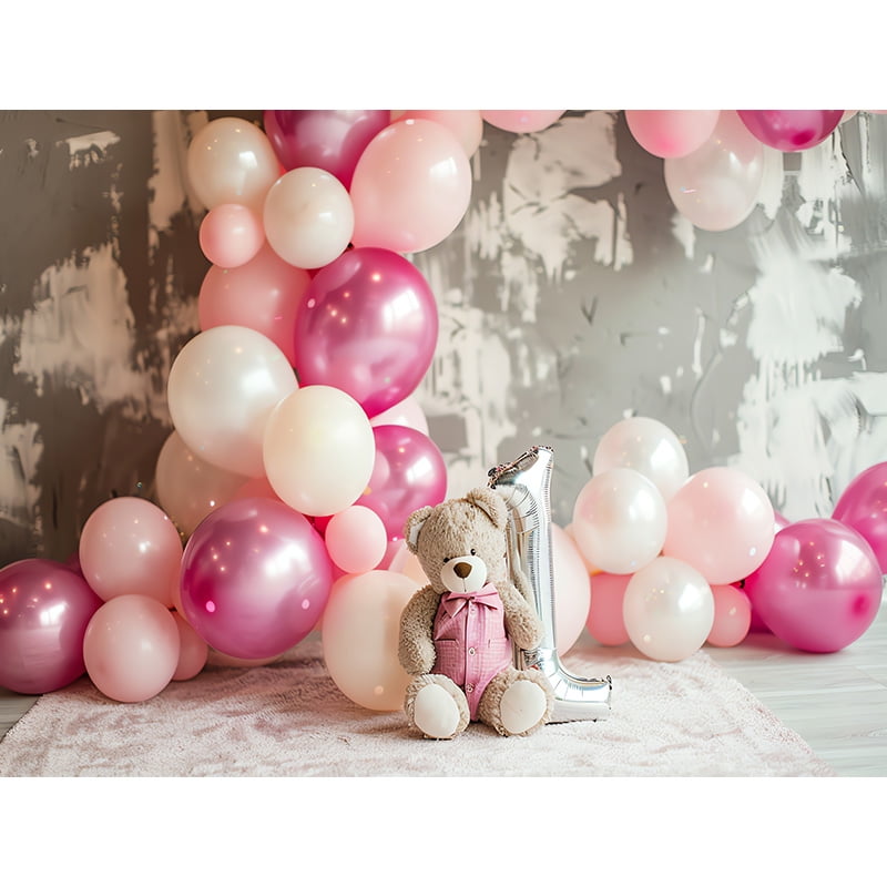 Happy Birthday Photography Background Number Pink Bear doll Hydrogen ...