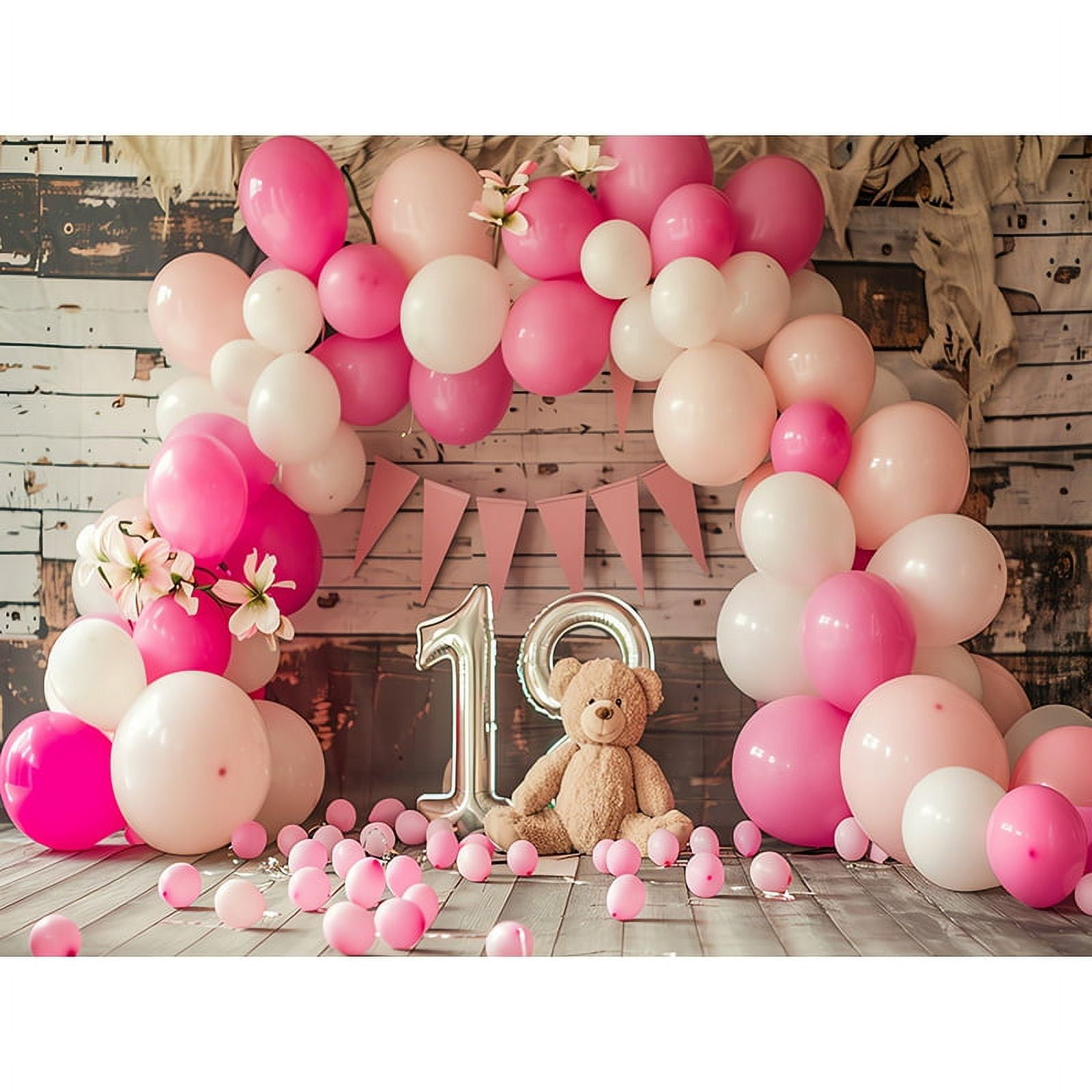 Happy Birthday Photography Background Number Pink Bear doll Hydrogen ...