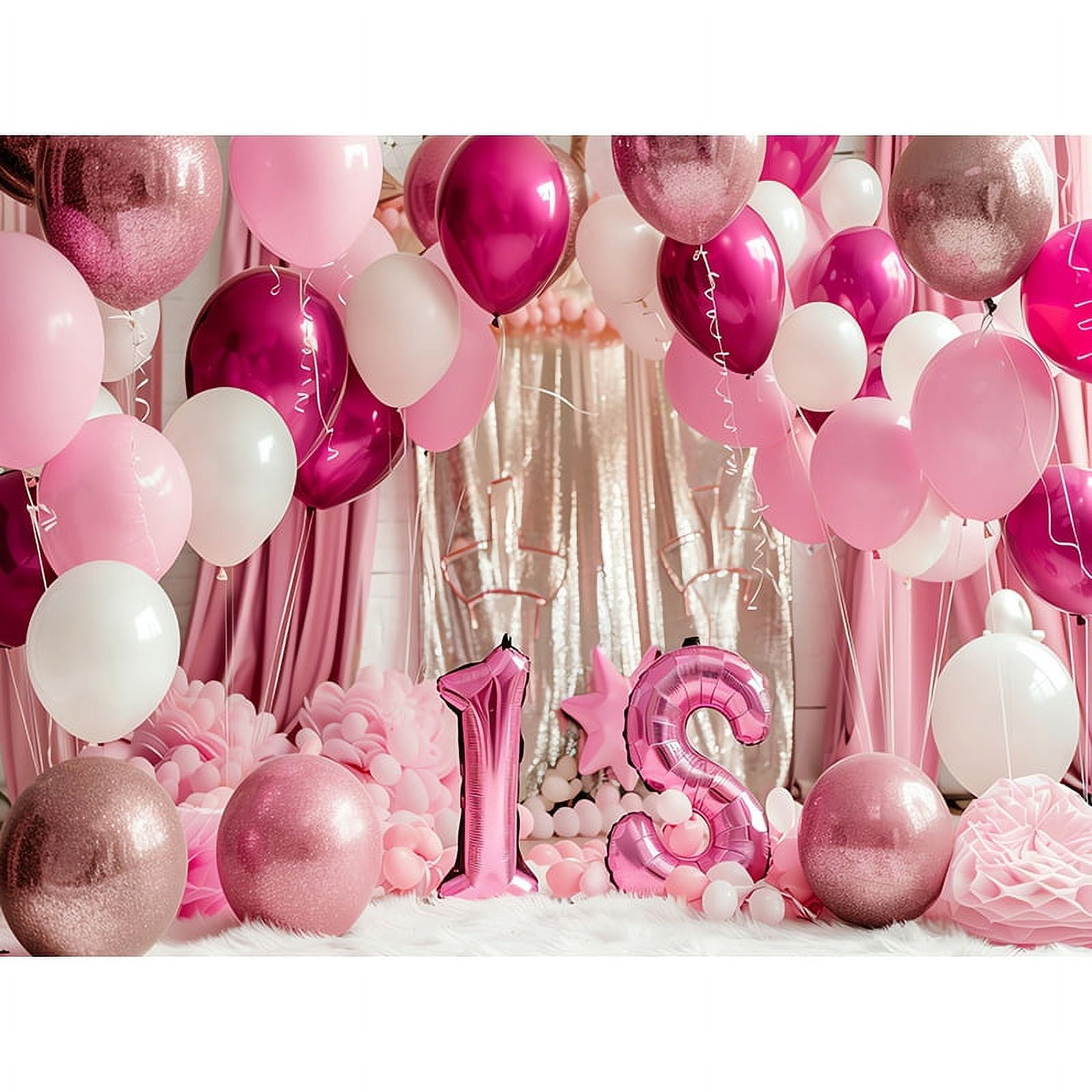 Happy Birthday Photography Background Number Pink Bear doll Hydrogen ...