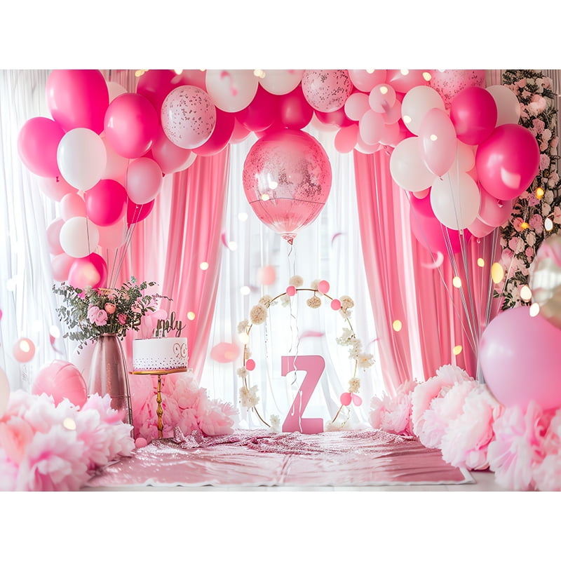 Happy Birthday Photography Background Number Pink Bear doll Hydrogen ...