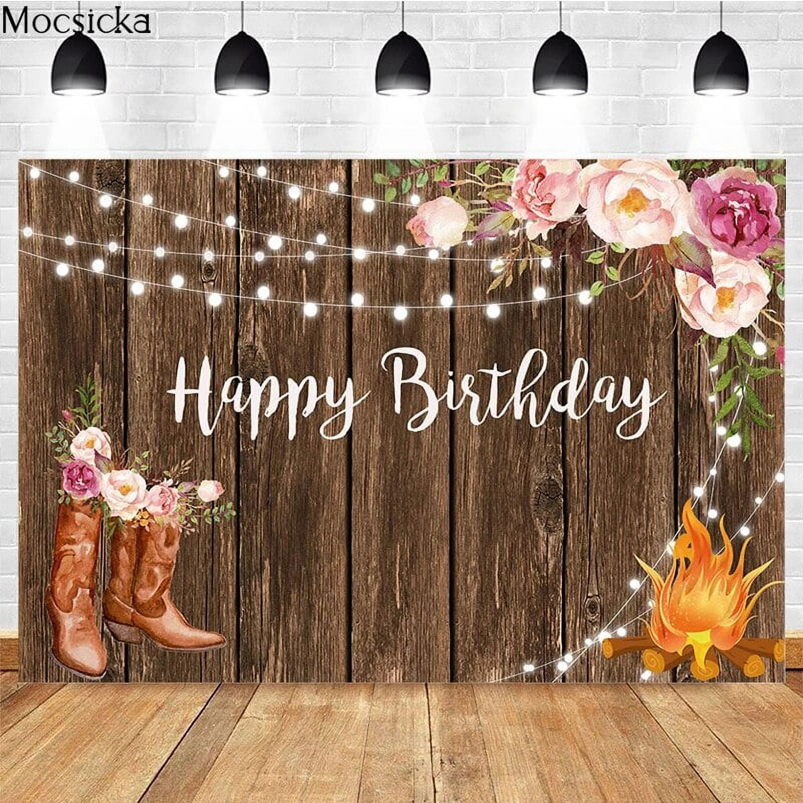 Happy Birthday Photography Background Wooden Board Lamp String ...