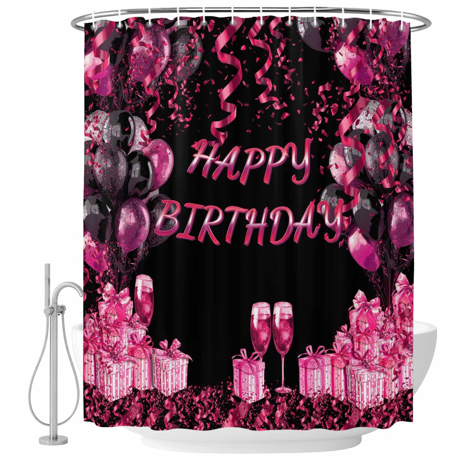 Happy Birthday Pink Shower Curtain Set - Extra Long 72" x 96" Washable ...
