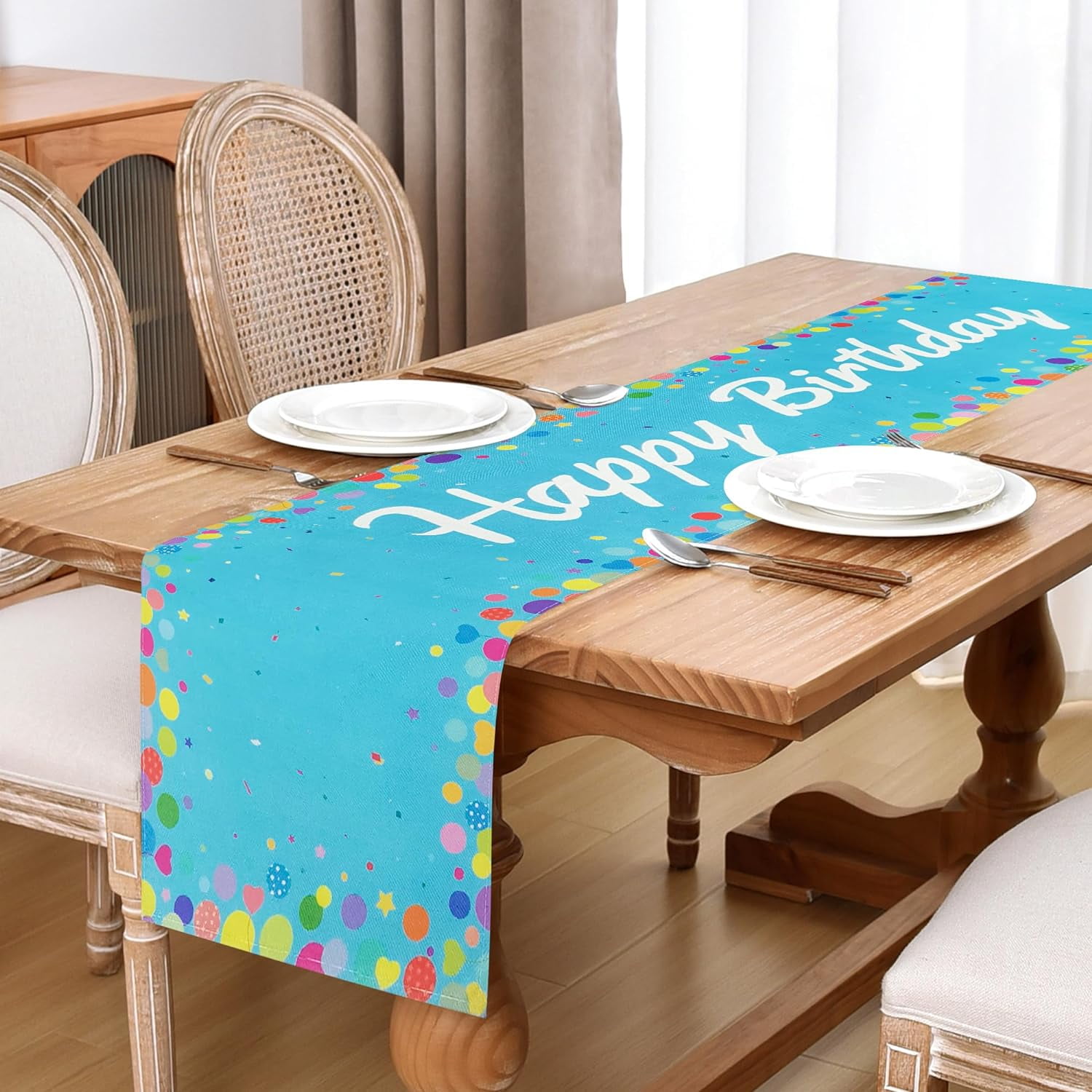 Happy Birthday Polka Dots Linen Table Runner Birthday Party Table r ...