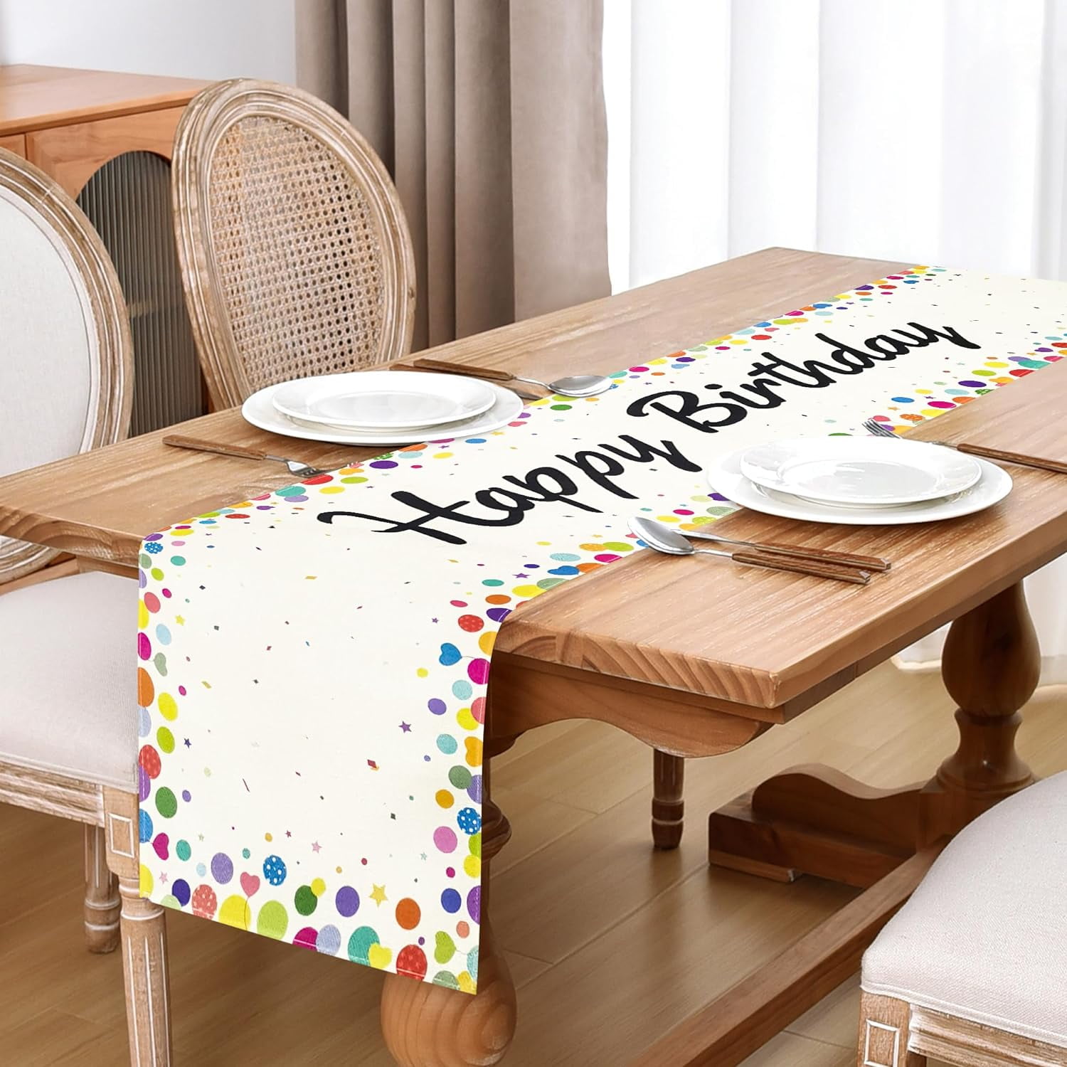 Happy Birthday Polka Dots Linen Table Runner Birthday Party Table r ...