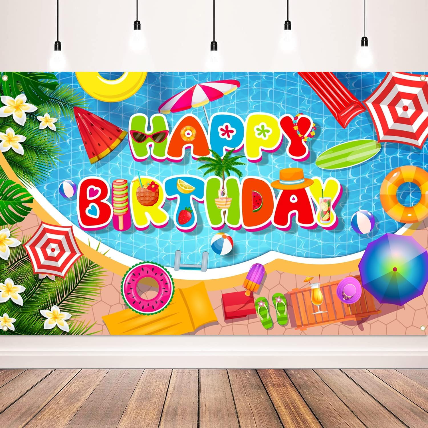 Happy Birthday Pool Party Banner, Pool Birthday Party Decorations, Pool ...