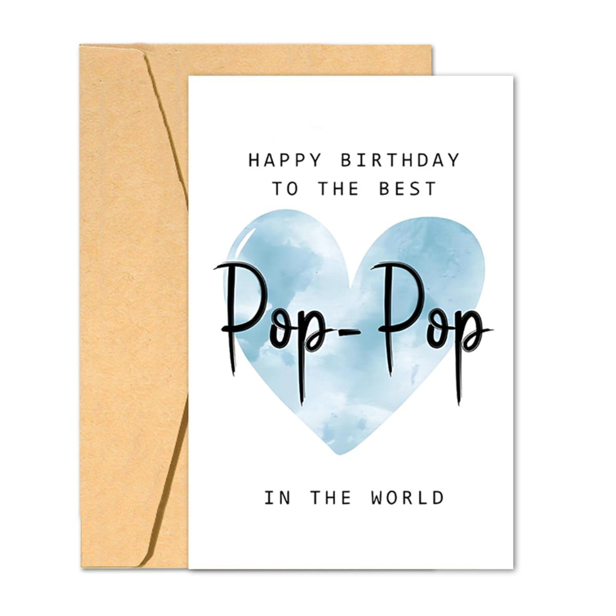 Happy Birthday Pop-Pop Card – Beautiful Watercolor Heart Design – Blank ...