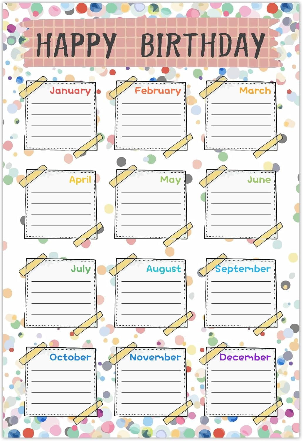 Happy Birthday Poster Chart Birthday Calendar Posters Paper Reusable ...