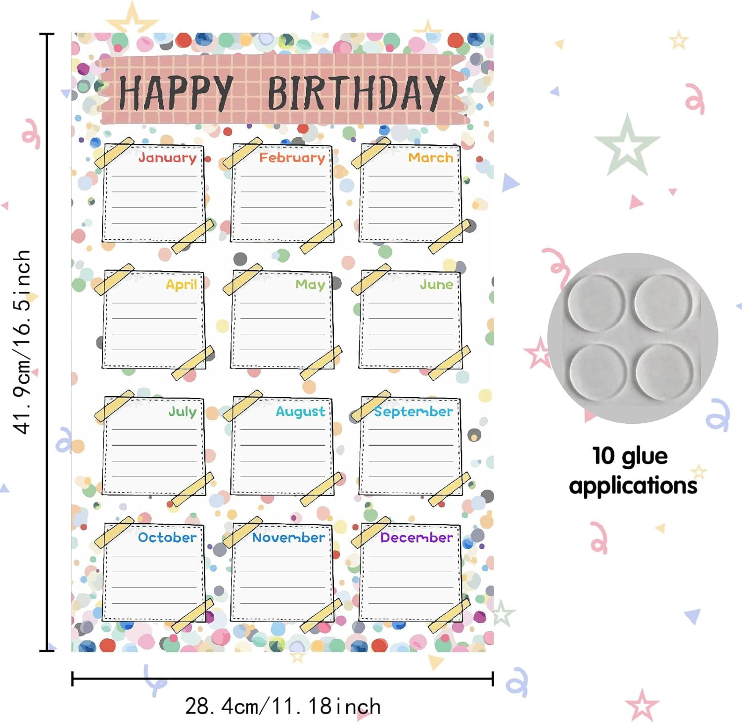 Happy Birthday Poster Chart Birthday Calendar Posters Paper Reusable ...