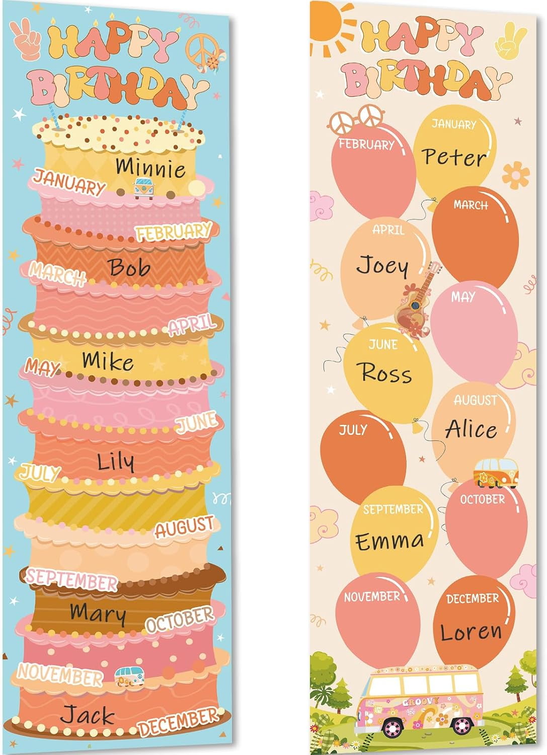 Happy Birthday Poster Chart Groovy Birthday Bulletin Board Decoration ...