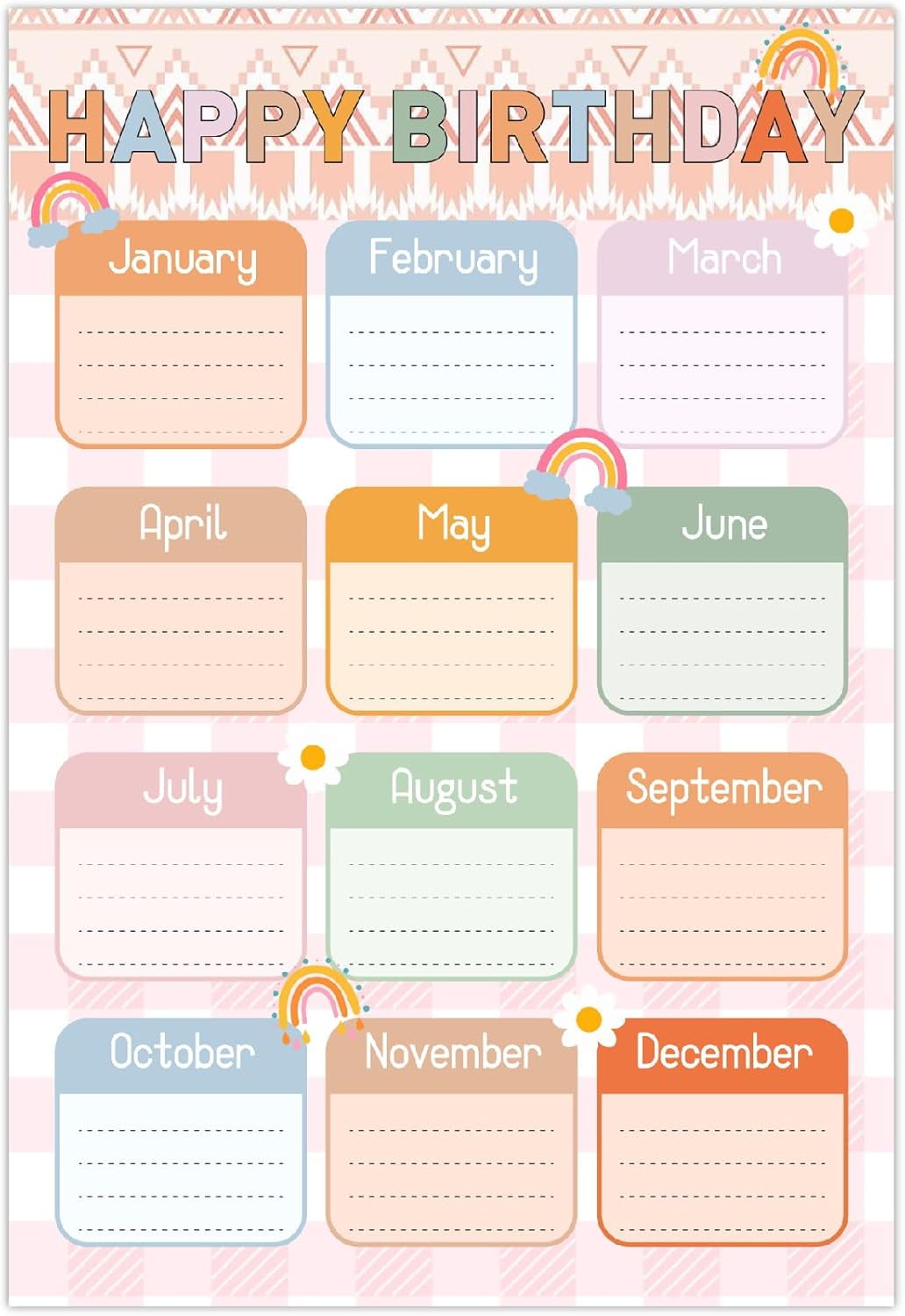 Happy Birthday Posters Chart Birthday Calendar Poster Paper Reusable ...