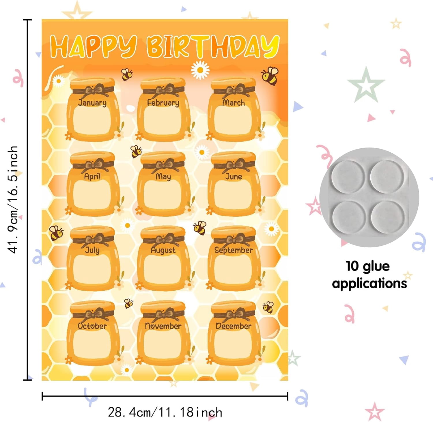 Happy Birthday Posters Chart Birthday Month Poster Paper Reusable Bee ...
