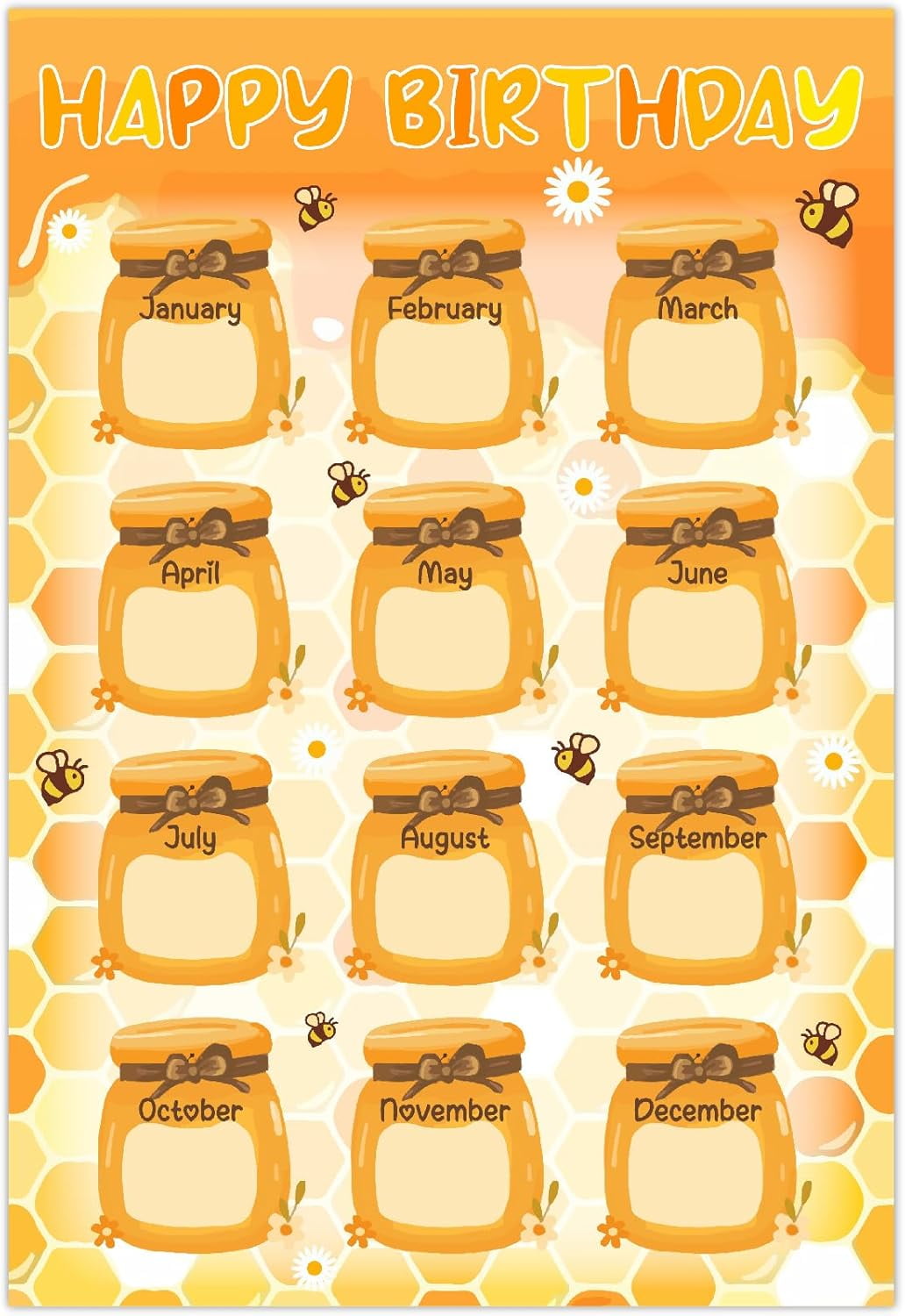 Happy Birthday Posters Chart Birthday Month Poster Paper Reusable Bee ...