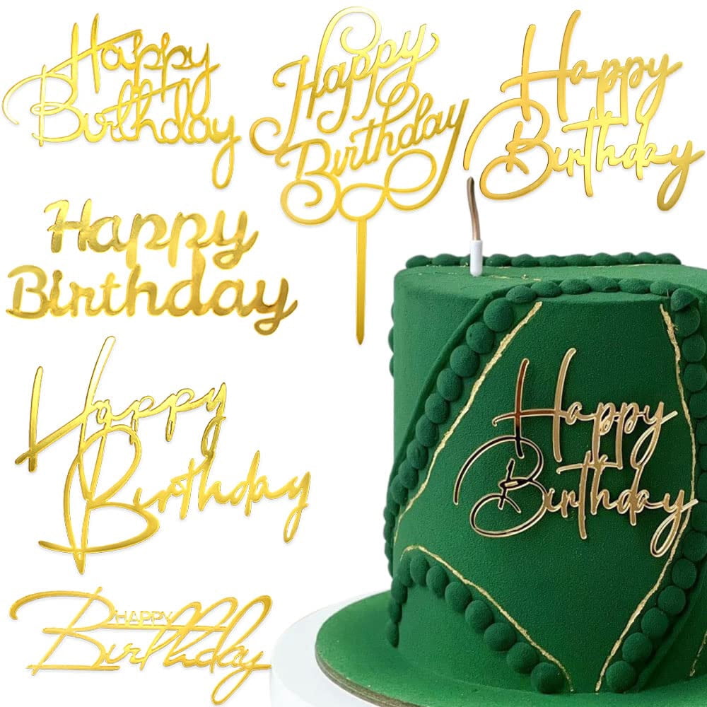 Happy Birthday PresNok Toppers Mirror Acrylic Topper Decorations Gold ...