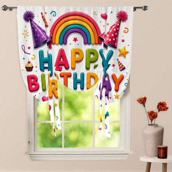 Happy Birthday Rainbow Party Time! Window Curtain for Living Room Roman ...