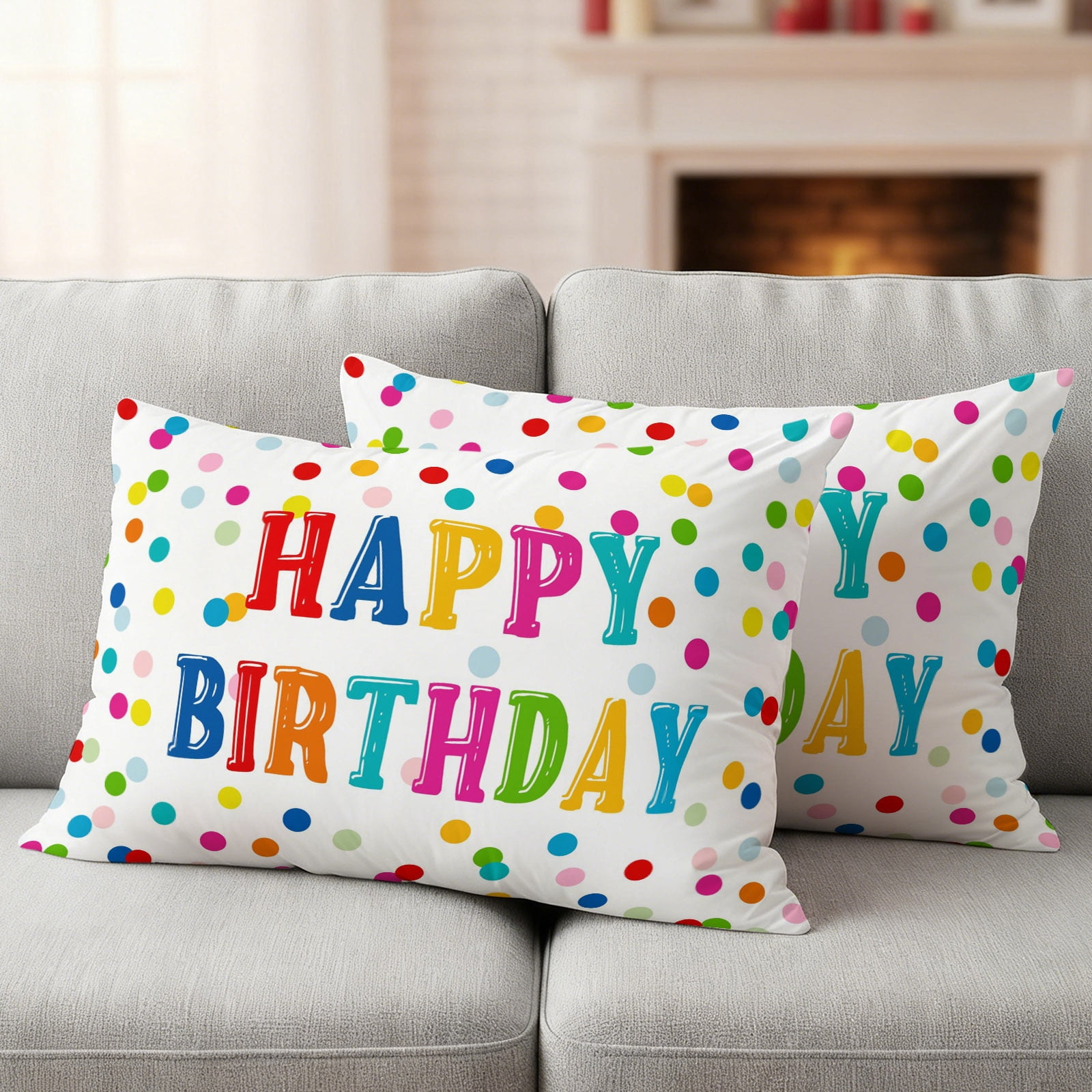 Happy Birthday Rainbow Theme Waterproof Throw Pillow Covers Set of 2 ...