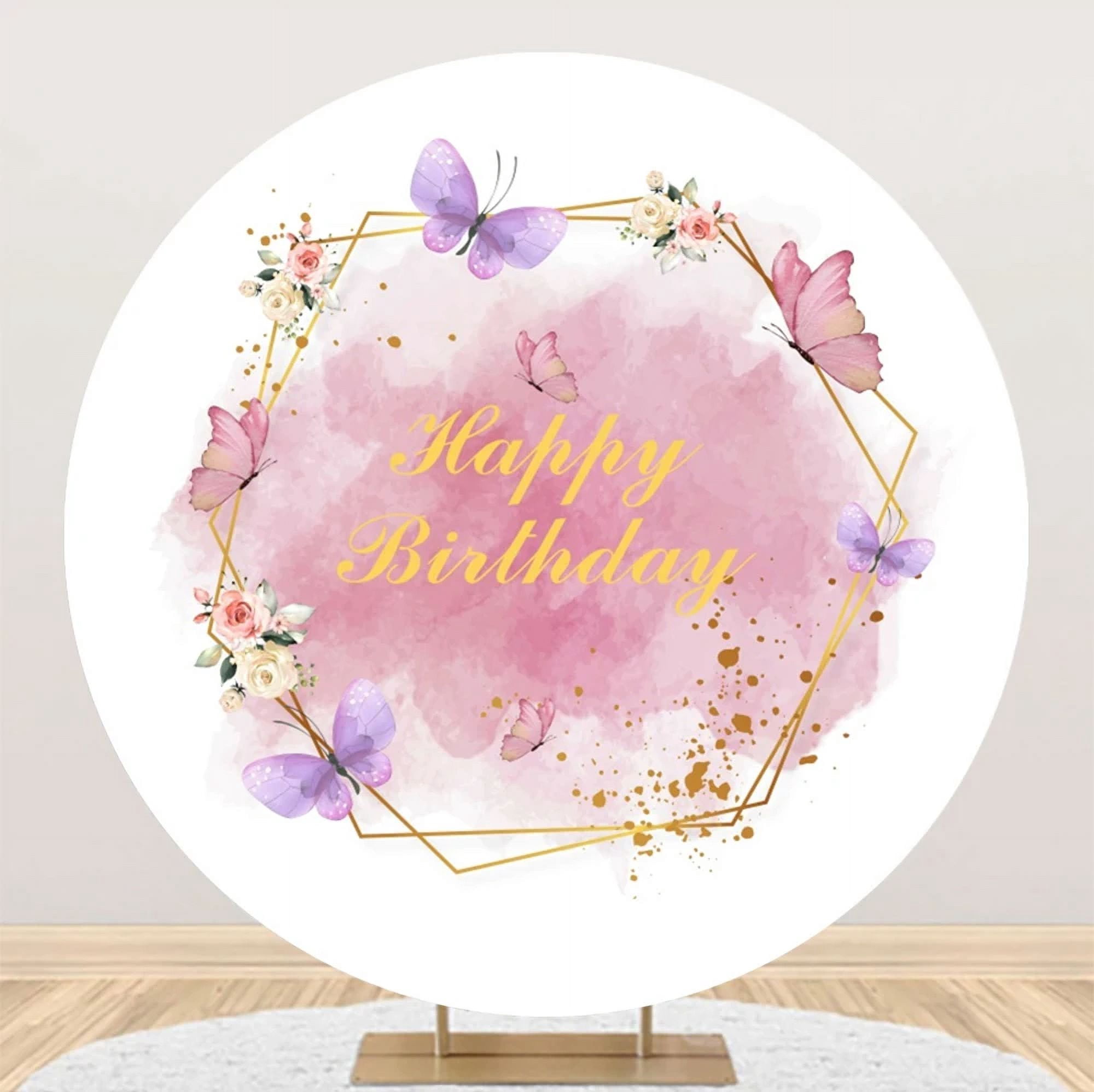 Happy Birthday Round Backdrop Cover Color Marble Texture Baby Shower ...